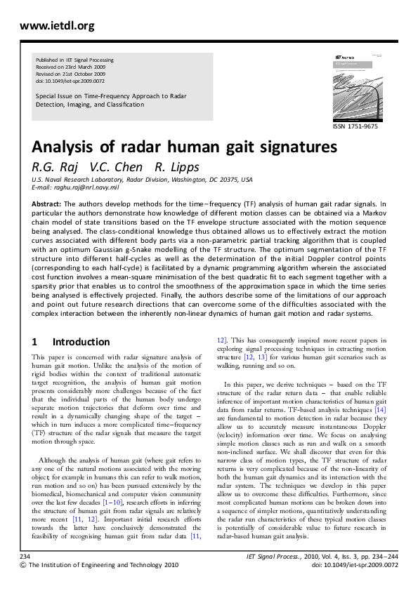 (PDF) Analysis of radar human gait signatures