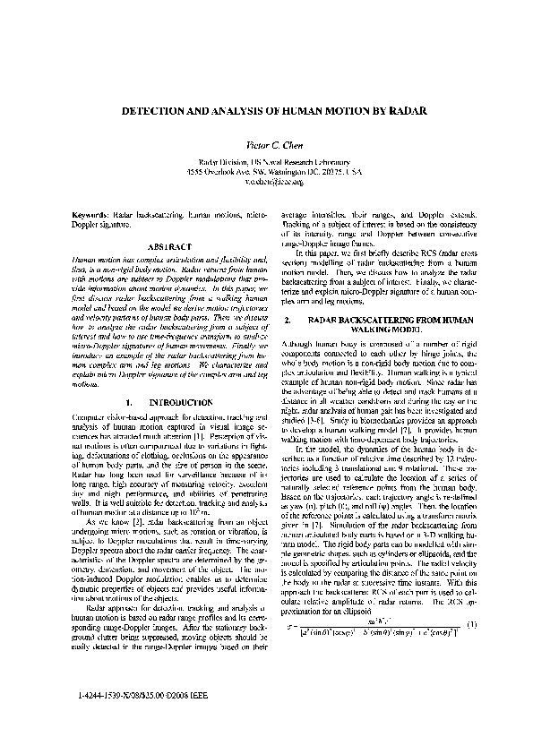 (PDF) Detection and analysis of human motion by radar