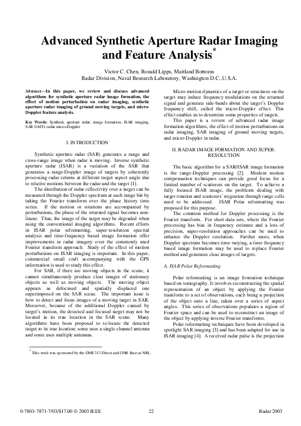 Pdf Advanced Synthetic Aperture Radar Imaging And Feature Analysis