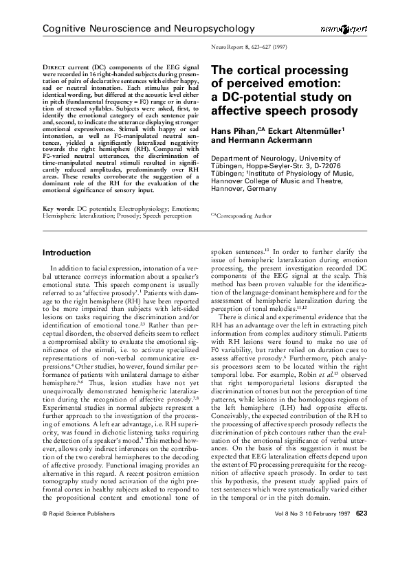 (PDF) The cortical processing of perceived emotion
