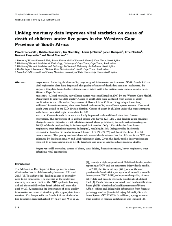 (PDF) Linking mortuary data improves vital statistics on cause of death of children under five ...