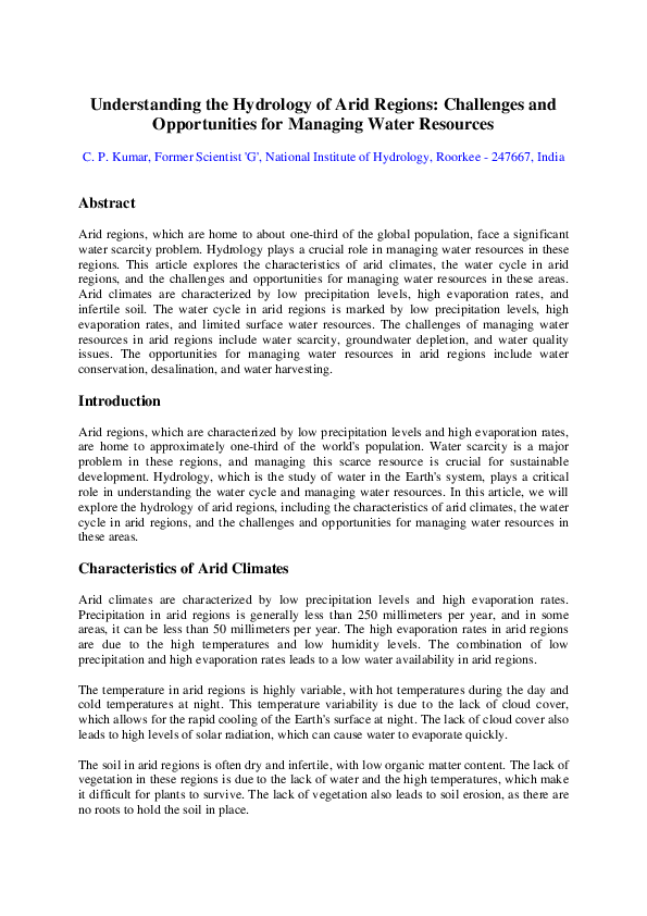 (PDF) Understanding the Hydrology of Arid Regions: Challenges and ...