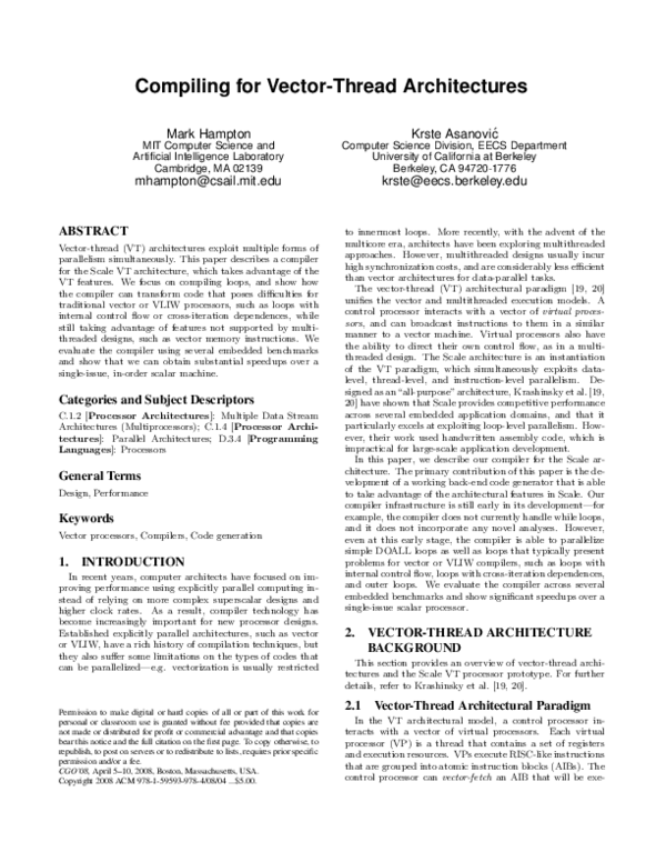 (PDF) Compiling for vector-thread architectures