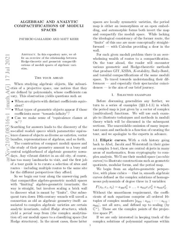 Pdf Algebraic And Analytic Compactifications Of Moduli Spaces