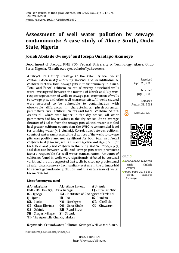 (PDF) Assessment of well water pollution by sewage contaminants: A case ...