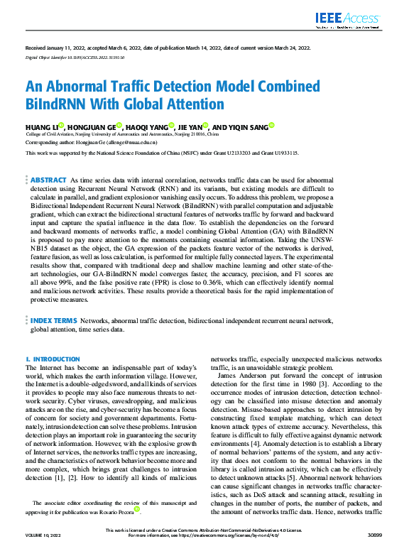 (PDF) An Abnormal Traffic Detection Model Combined BiIndRNN With Global ...