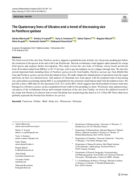 (PDF) The Quaternary lions of Ukraine and a trend of decreasing size in ...