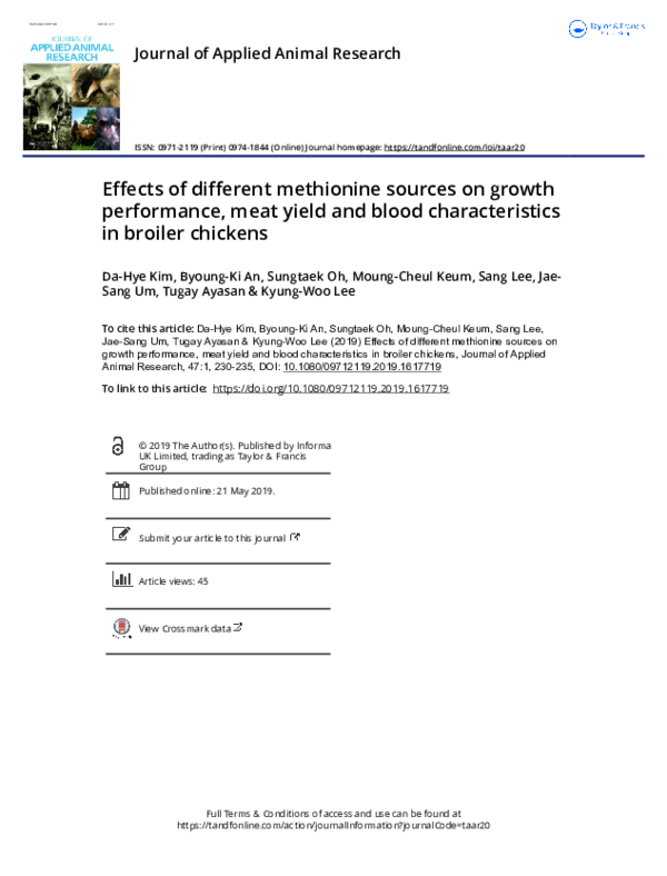 (PDF) Effects of different methionine sources on growth performance ...