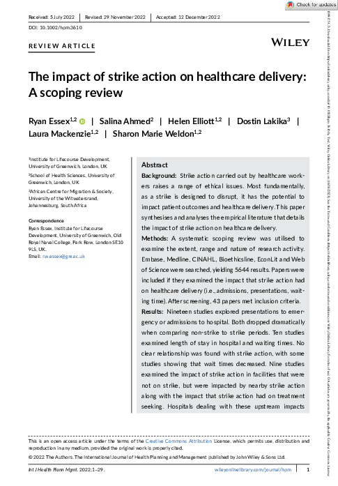 (PDF) The impact of strike action on healthcare delivery: A scoping review