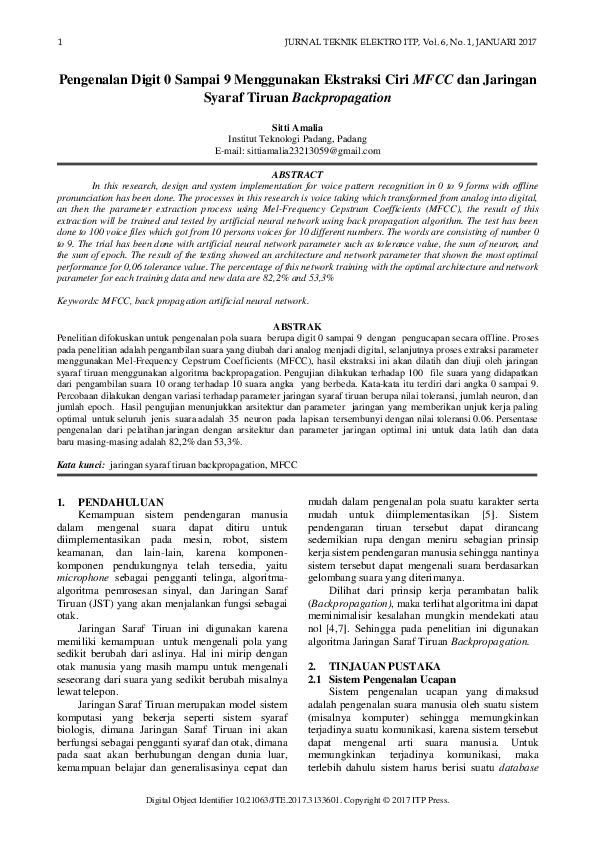 (PDF) Pengenalan Digit 0 Sampai 9 Menggunakan Ekstraksi Ciri MFCC dan Jaringan Syaraf Tiruan ...