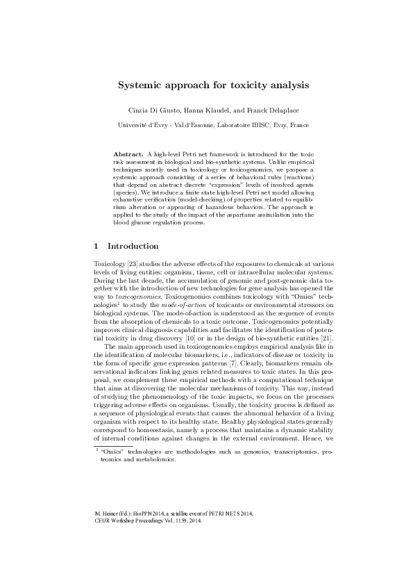 (PDF) Systemic approach for toxicity analysis