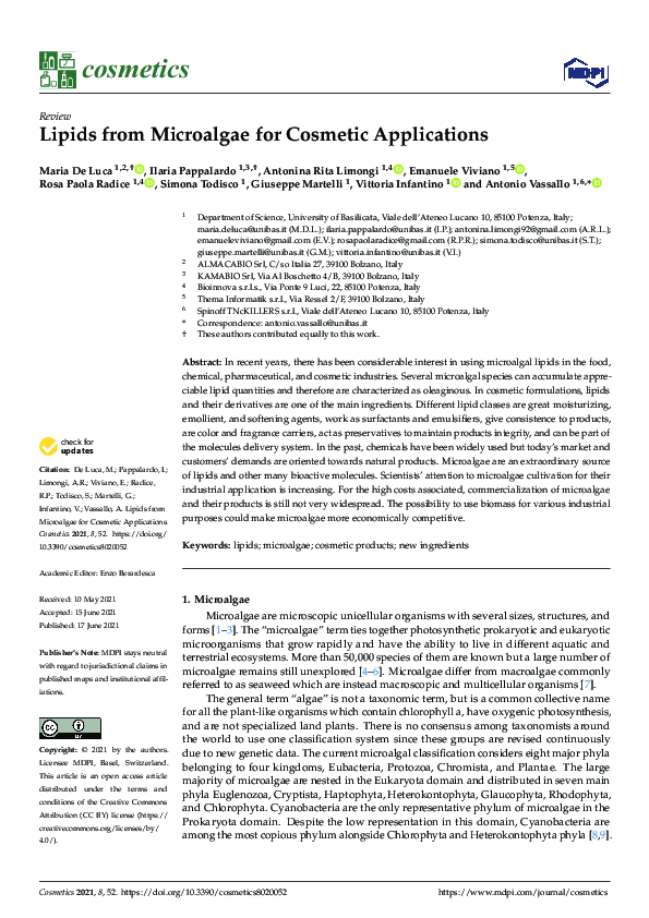 (PDF) Lipids from Microalgae for Cosmetic Applications | Antonio ...