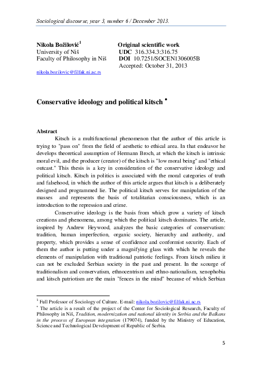 (PDF) Conservative ideology and political kitsch