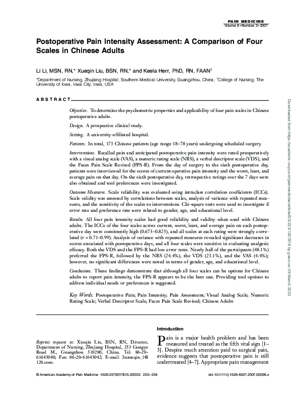 (PDF) Postoperative Pain Intensity Assessment: A Comparison of Four ...