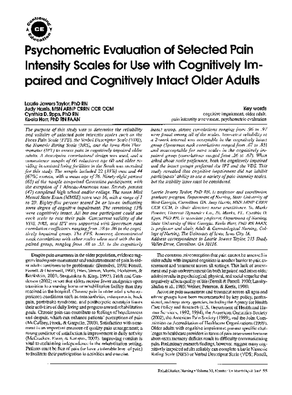(PDF) Psychometric Evaluation of Selected Pain Intensity Scales for Use ...