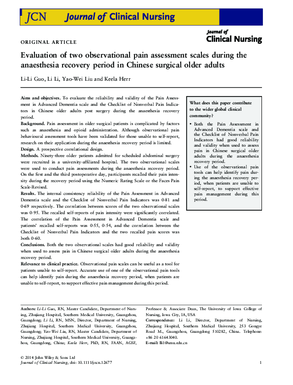 (PDF) Evaluation of two observational pain assessment scales during the ...