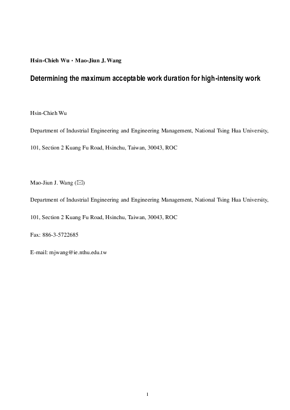 (PDF) Determining the maximum acceptable work duration for high ...