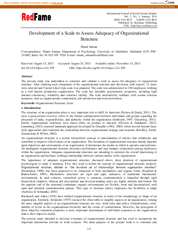 (PDF) Development of a Scale to Assess Adequacy of Organizational Structure