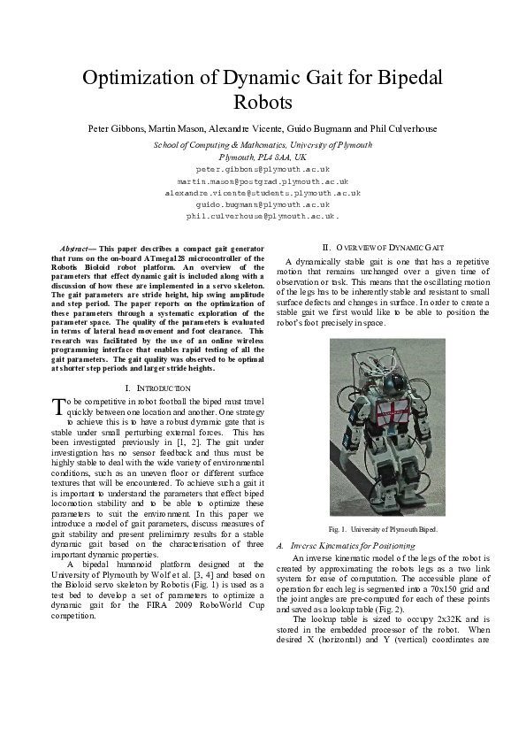 (PDF) Optimizing Gait in Bipedal Robots