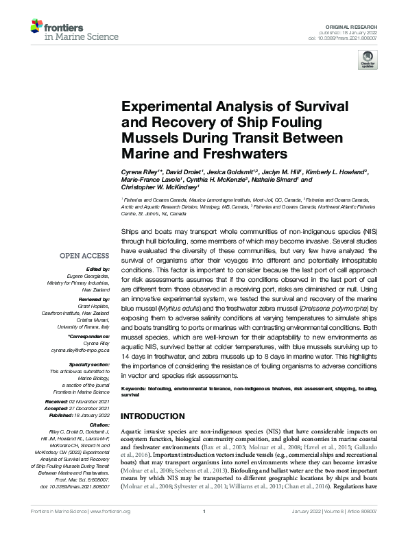 (PDF) Experimental Analysis of Survival and Recovery of Ship Fouling ...
