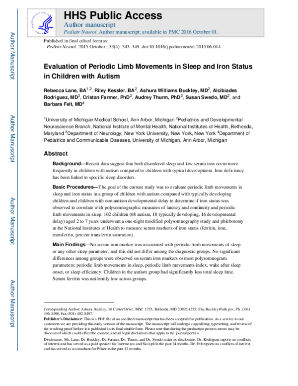 (PDF) Evaluation of Periodic Limb Movements in Sleep and Iron Status in ...