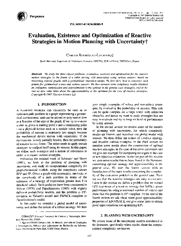(PDF) Evaluation, existence and optimization of reactive strategies in ...