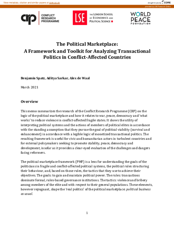 (PDF) The political marketplace: a framework and toolkit for analyzing ...
