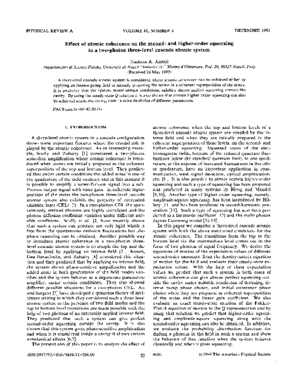 (PDF) Effect of atomic coherence on the second- and higher-order squeezing in a two-photon three ...