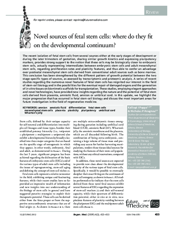 (PDF) Novel sources of fetal stem cells: where do they fit on the ...