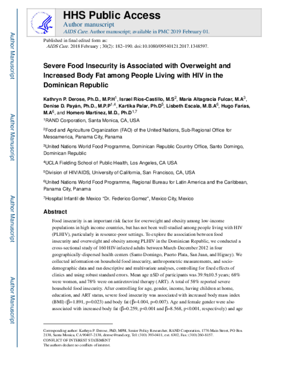 (PDF) Severe food insecurity is associated with overweight and ...