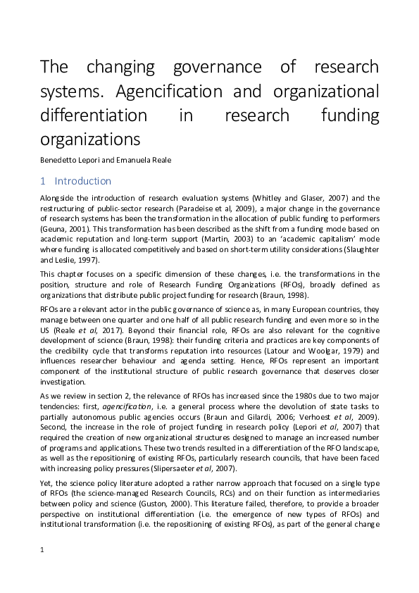 (PDF) The changing governance of research systems. Agencification and ...