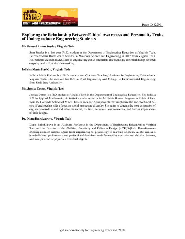 (PDF) Exploring the Relationship Between Ethical Awareness and Personality Traits of ...