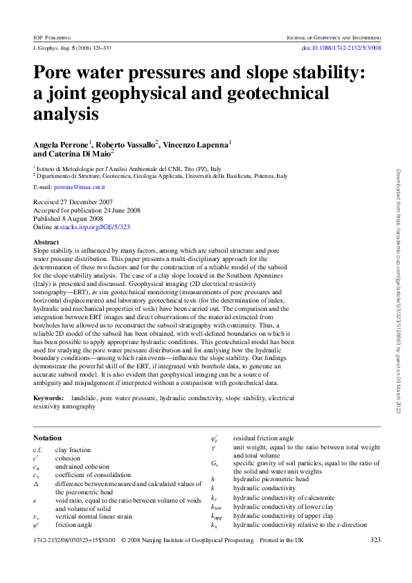 (PDF) Pore water pressures and slope stability: a joint geophysical and ...