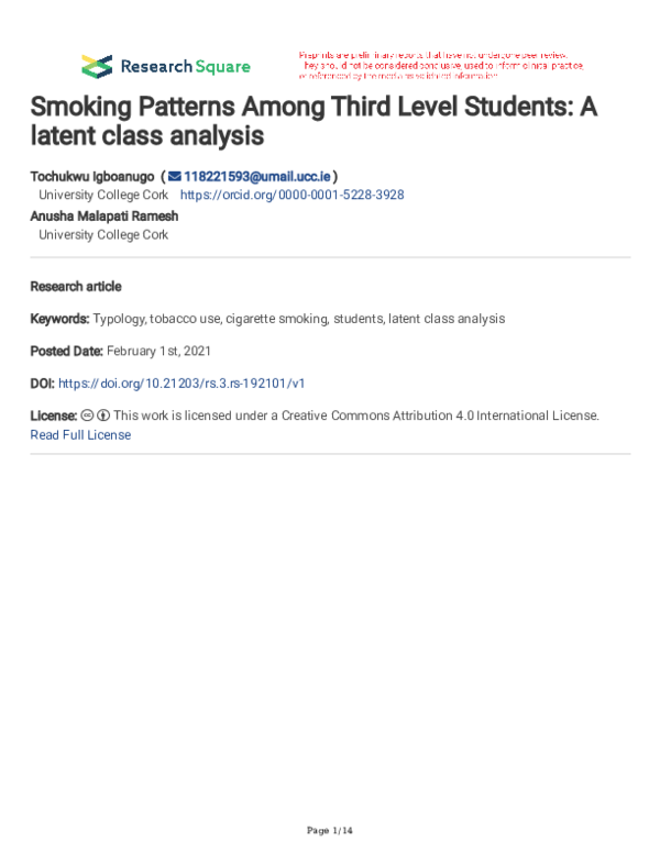 (PDF) Smoking Patterns Among University Students