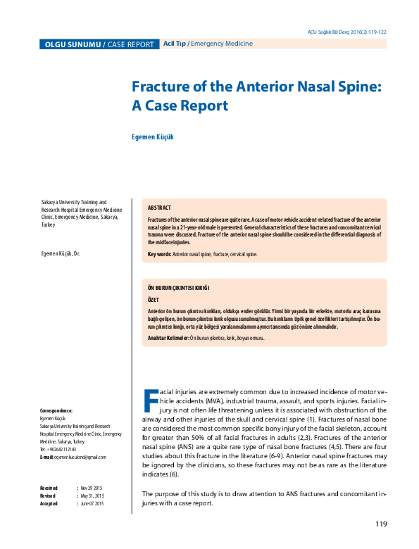 (PDF) Fracture of the Anterior Nasal Spine: A Case Report