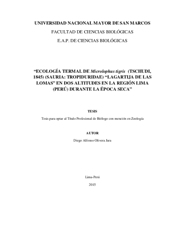 (PDF) Ecología termal de Microlophus tigris (Tschudi, 1845) (Sauria ...