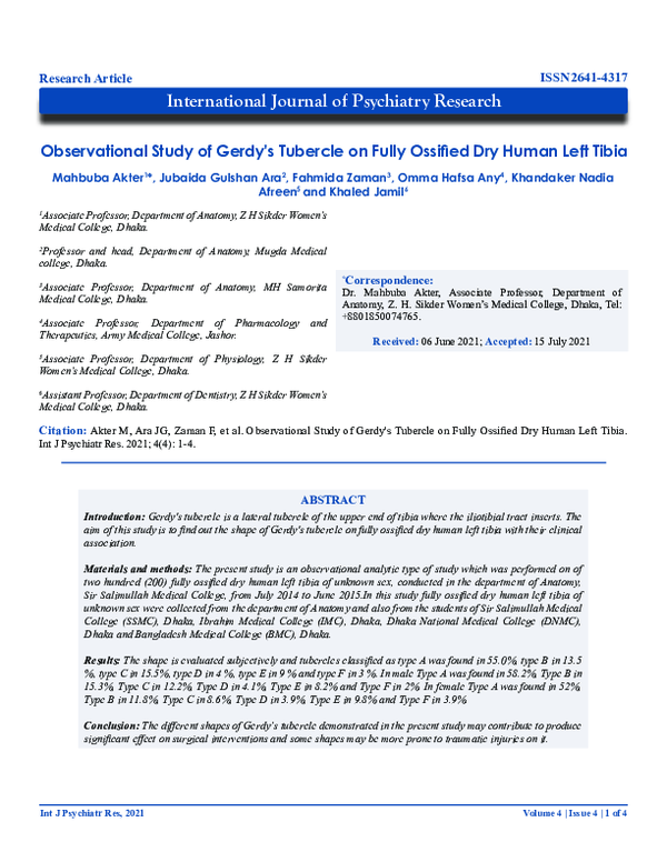 (PDF) Observational Study of Gerdy's Tubercle on Fully Ossified Dry ...