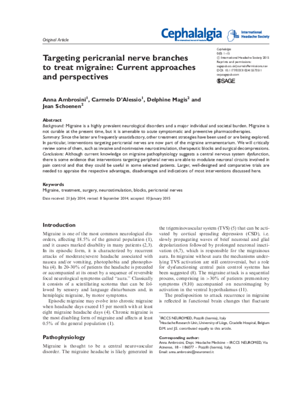 (PDF) Targeting pericranial nerve branches to treat migraine: Current ...