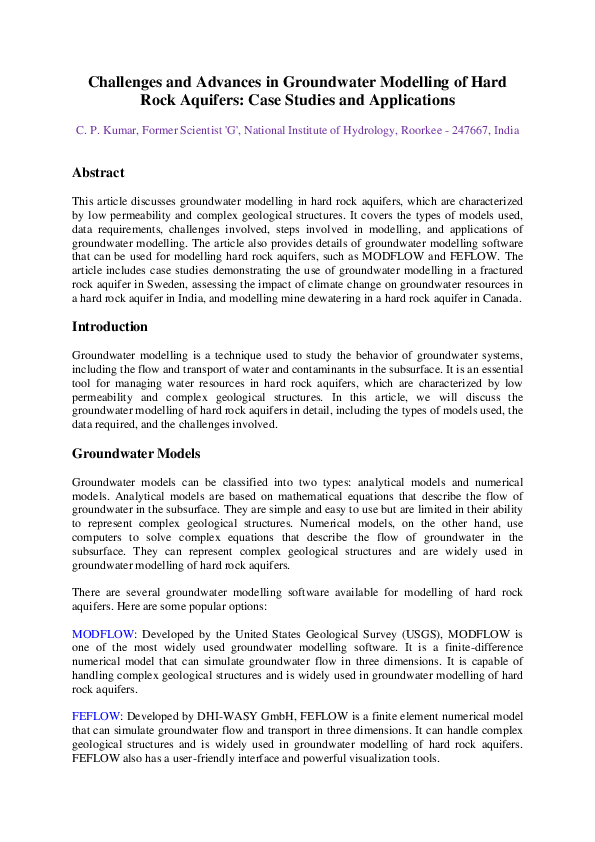 (PDF) Challenges and Advances in Groundwater Modelling of Hard Rock Aquifers: Case Studies and ...