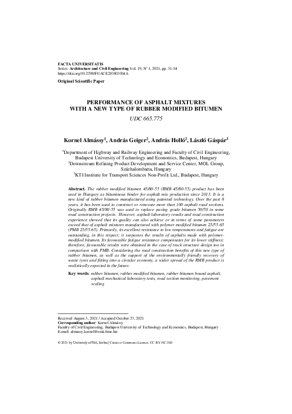 Pdf Performance Of Asphalt Mixtures With A New Type Of Rubber Modified Bitumen