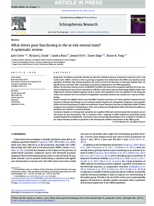 (PDF) What drives poor functioning in the at-risk mental state? A ...