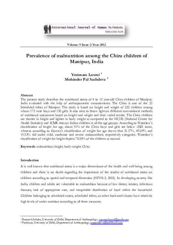 (PDF) Prevalence of malnutrition among the Chiru children of Manipur , India