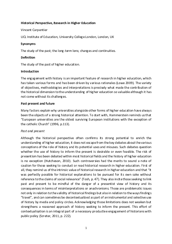 (PDF) Historical Perspective, Research in Higher Education