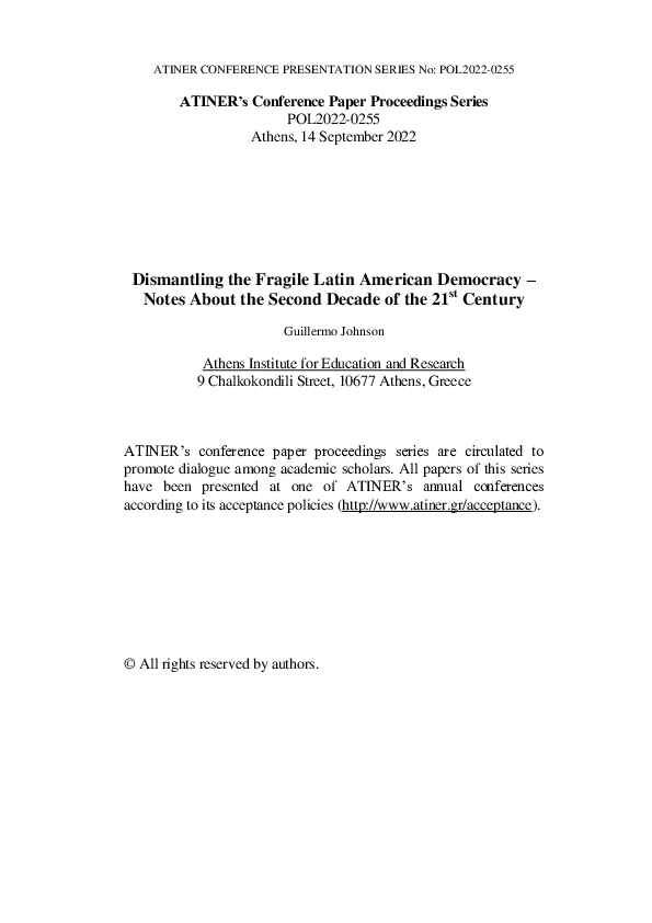 (PDF) Dismantling the Fragile Latin American Democracy -Notes About the ...