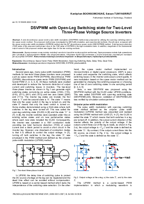 Pdf Dsvpwm With Open Leg Switching State For Two Level Three Phase Voltage Source Inverters
