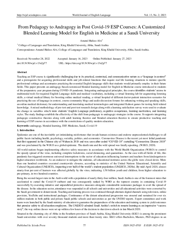 (PDF) From Pedagogy to Andragogy in Post Covid-19 ESP Courses: A Customized Blended Learning ...