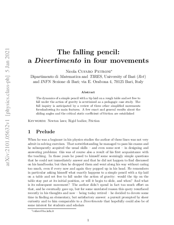 (PDF) The falling pencil: a "Divertimento" in four movements