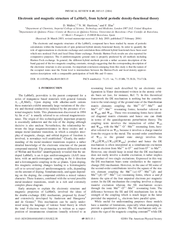 (PDF) Electronic and magnetic structure ofLaMnO3from hybrid periodic density-functional theory