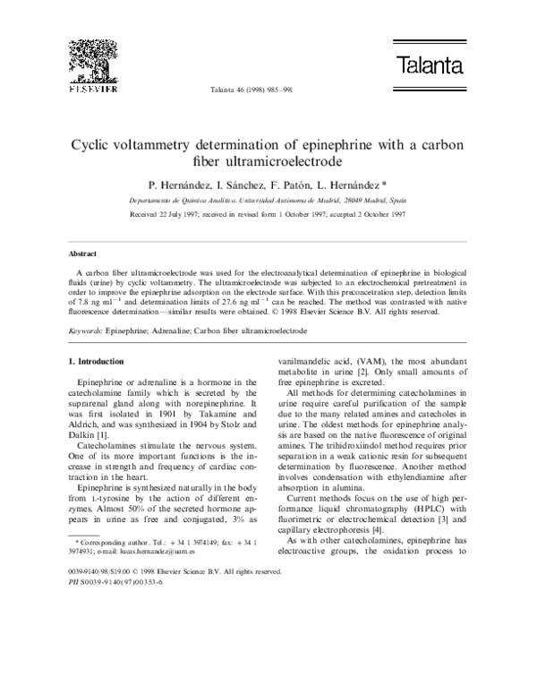 (PDF) Cyclic voltammetry determination of epinephrine with a carbon ...