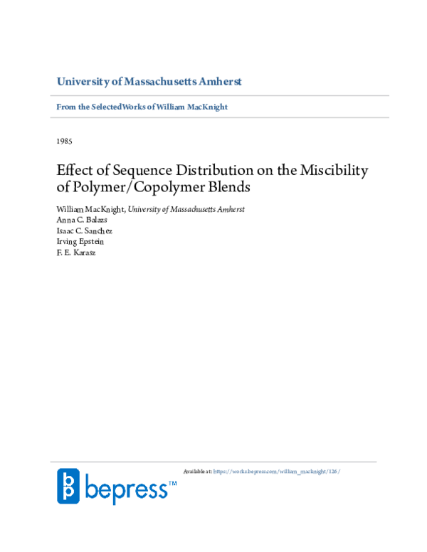 (PDF) Effect of sequence distribution on the miscibility of polymer/copolymer blends